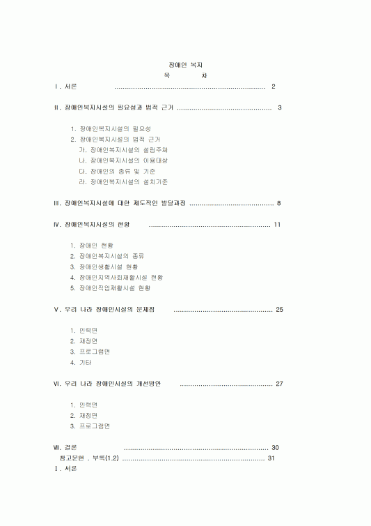 장애인복지시설의 필요성과 법적 근거 장애인복지시설에 대한 제도적인 발달과정
