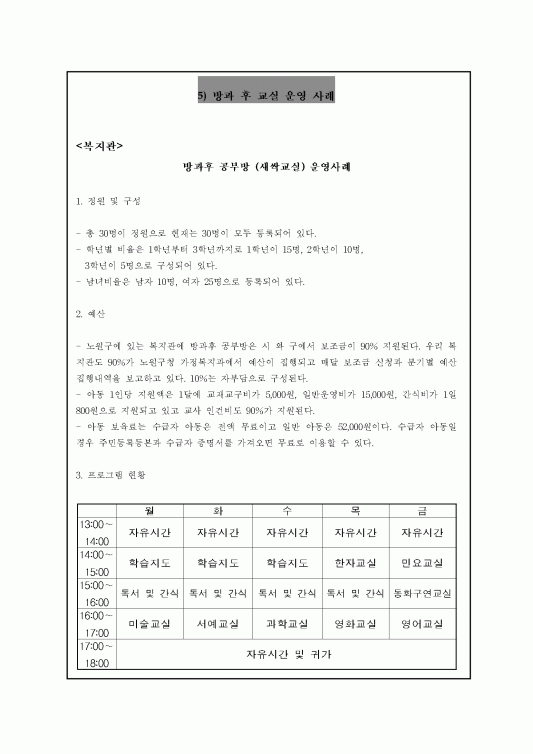 방과 후 교실 운영 사례