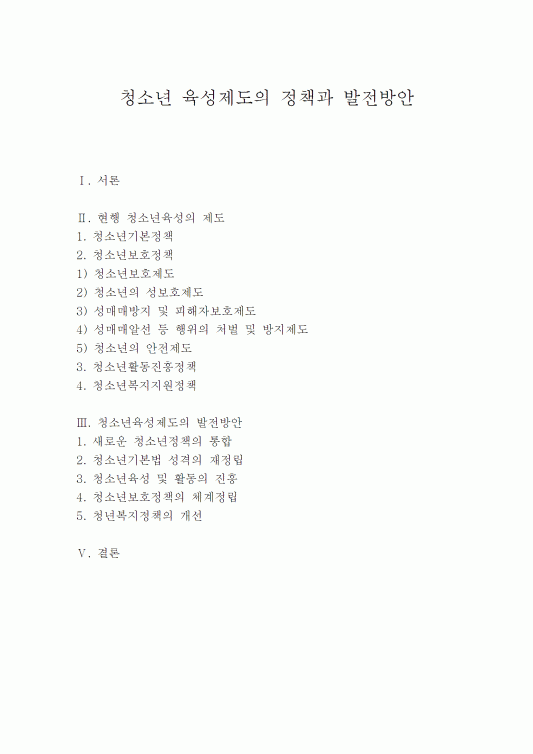 청소년 육성제도의 정책과 발전방안