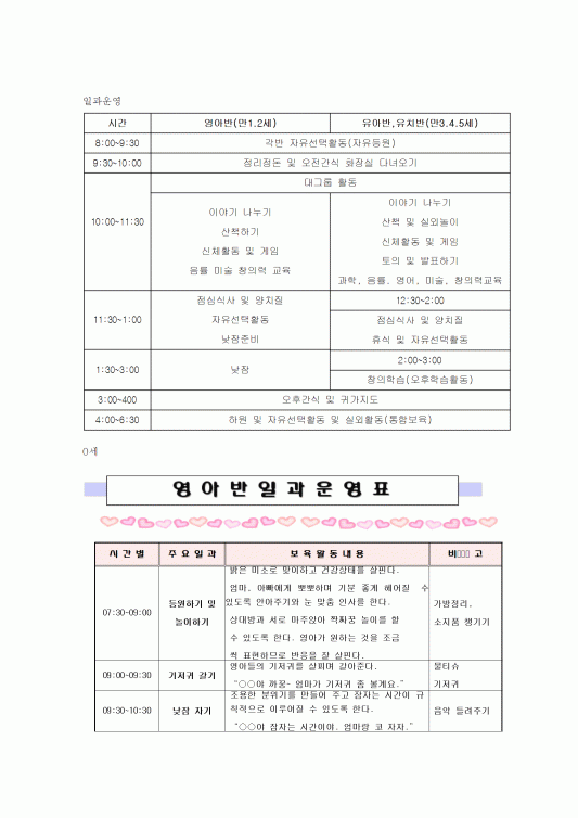 일과운영표 레포트 자료