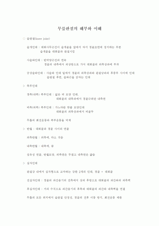 무릎관절의 해부와 이해