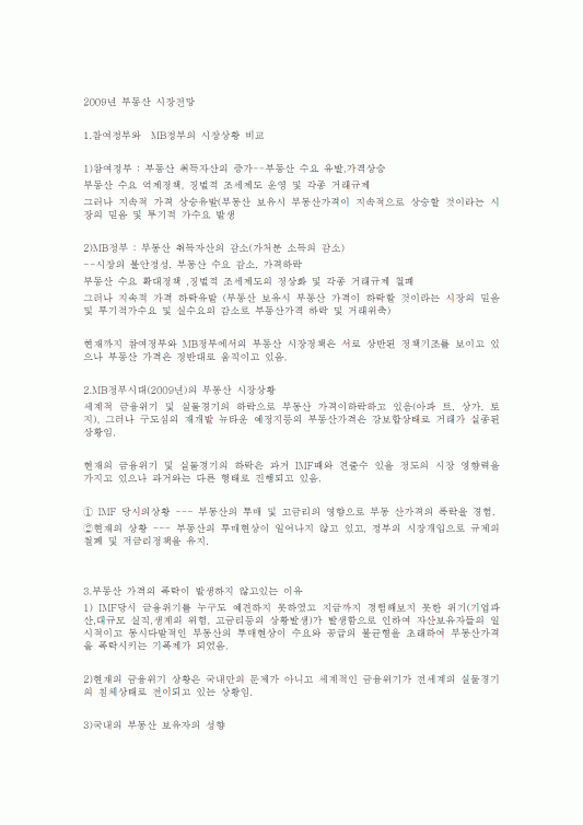 2009년 부동산 시장전망
