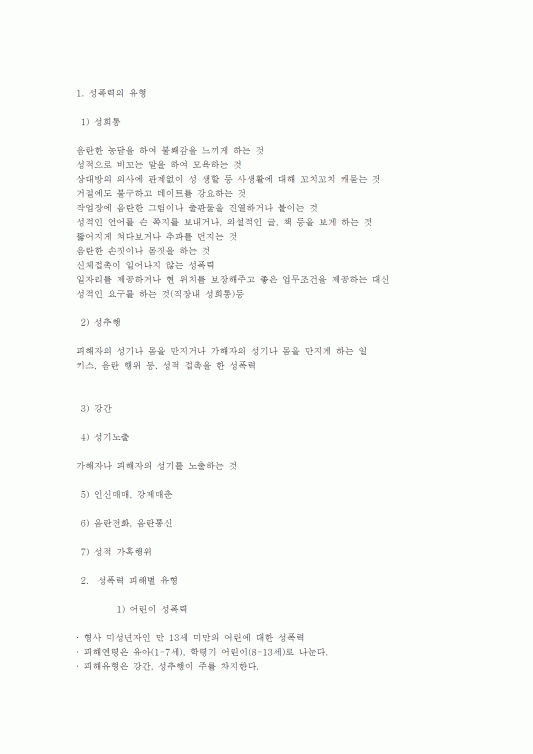 성폭력 유형과 사례 및 성폭력의 영향
