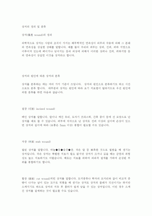 상처의 정의 및 분류와 병원체의 종류