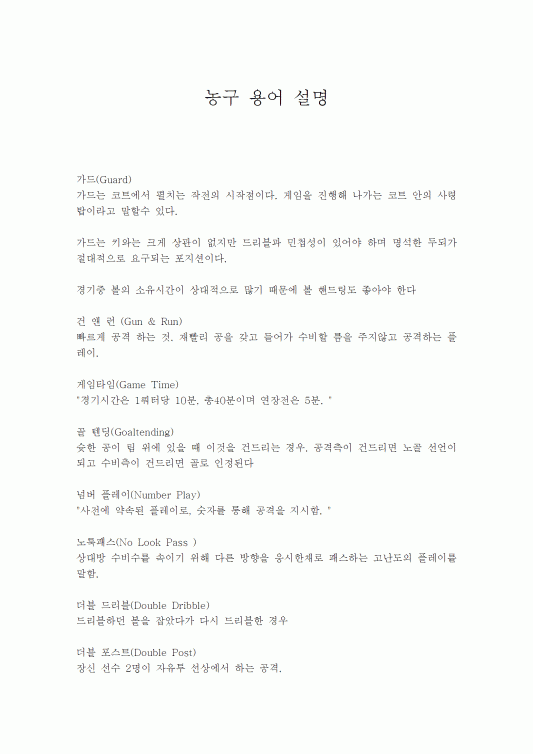 농구 용어 설명
