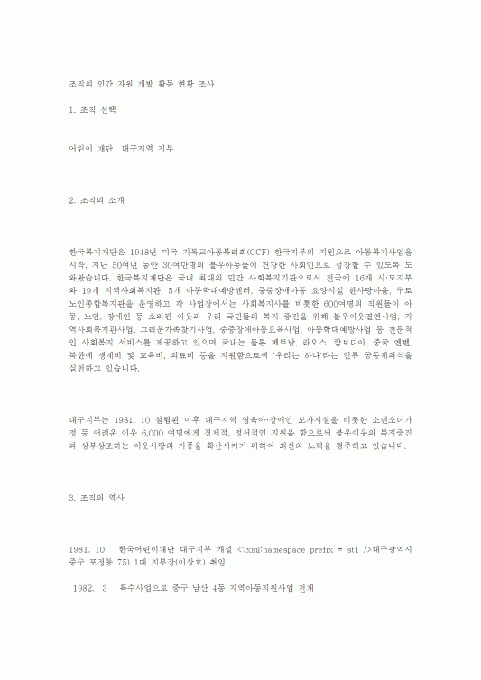 조직의 인간 자원 개발 활동 현황 조사