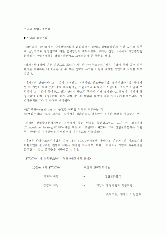 포터의 산업구조분석과 산업구조의 결정요인