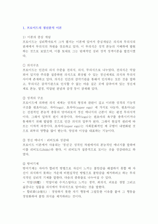 프로이드와 에릭슨의 심리이론과 사례