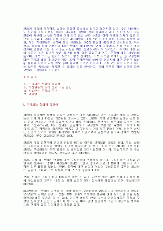 신뢰수준에 대한 조직성과