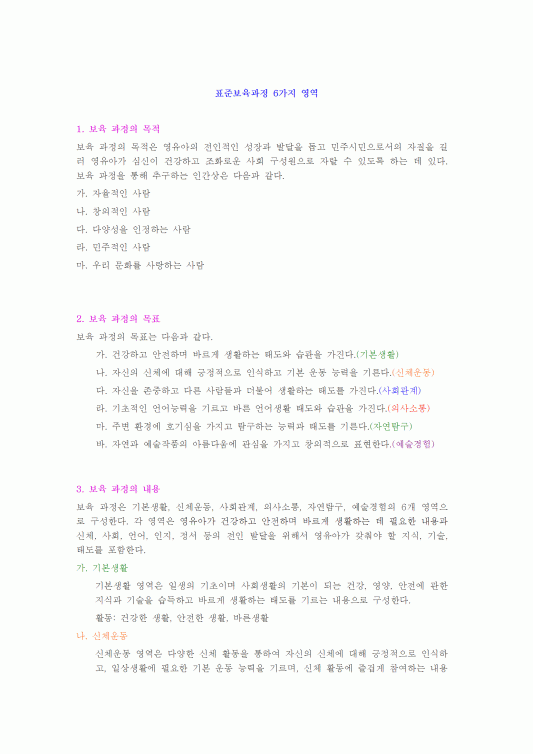 표준보육과정 6가지 영역과 의사소통영역