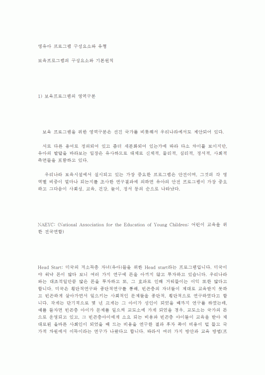 영유아 프로그램 구성요소와 유형