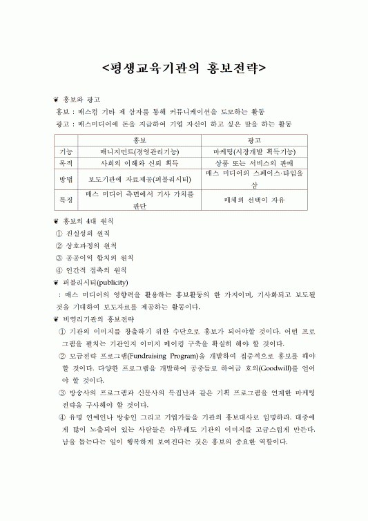 평생교육기관의 홍보전략