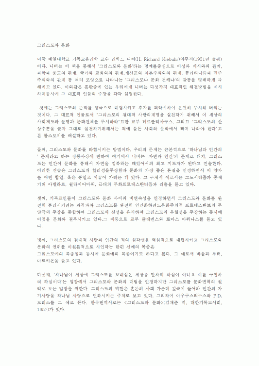 그리스도와 문화요약 및 독후감