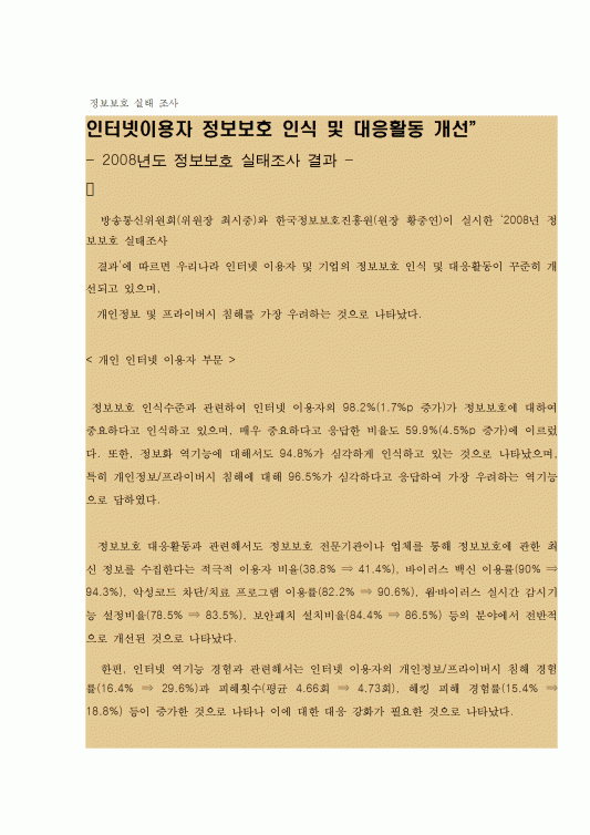 정보보호 실태 조사,네트워크 보안기술,정보보호시스템 인증