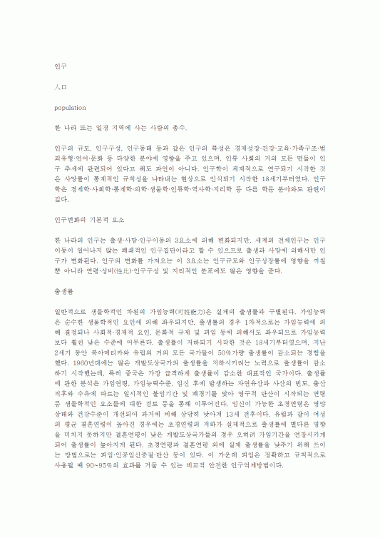 한국의 인구 레포트 자료
