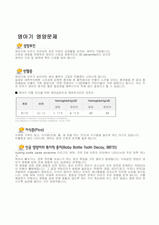 유아기의 영양문제와 질병