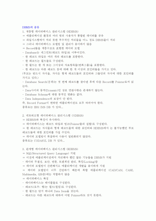 DBMS의 종류 레포트 자료