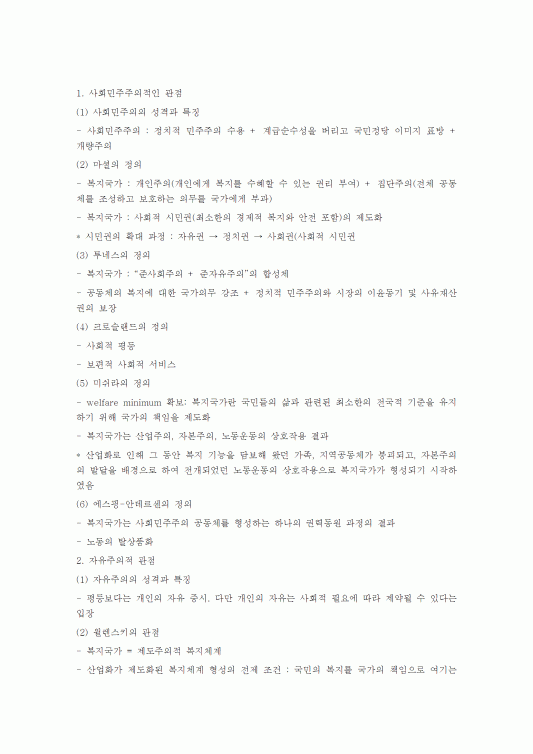 사회민주주의적 관점과 자유민주주의적 관점의 복지국가