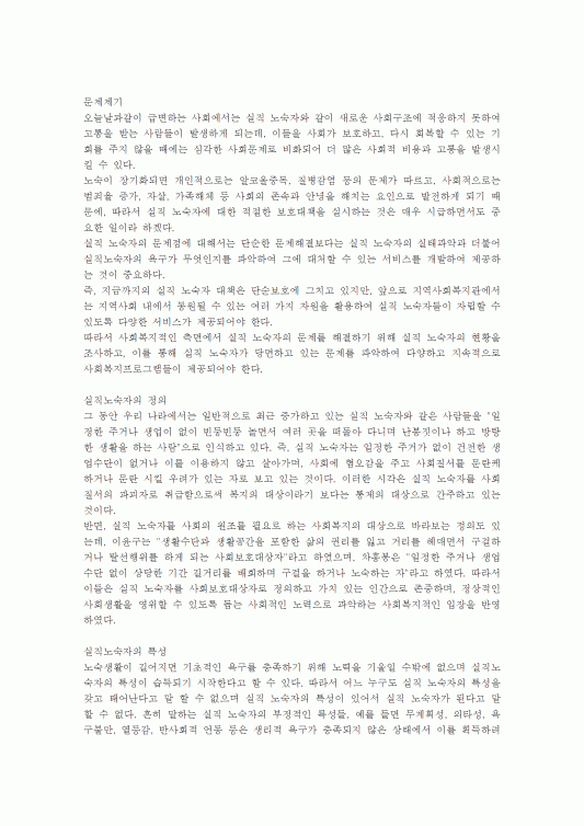 노숙자 문제 레포트 자료