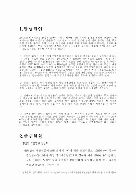 B형간염 발생원인,발생감염현황,예방정책 및 규획