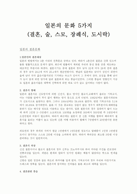 일본의 문화 5가지