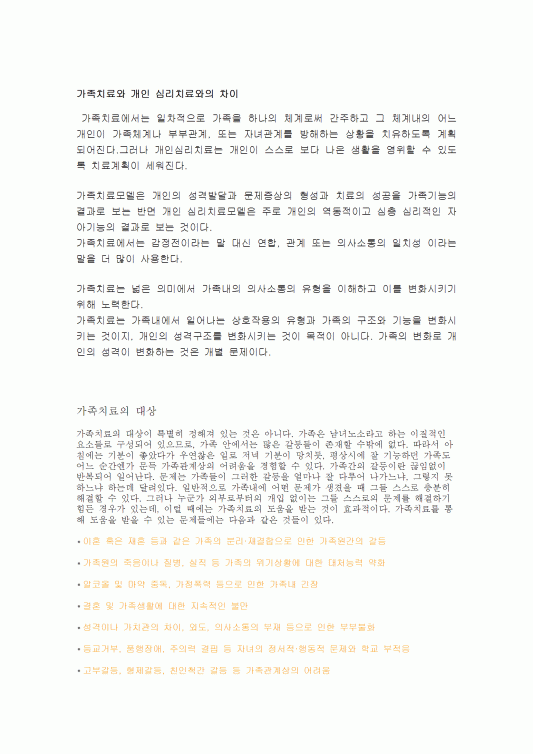 가족치료와 개인 심리치료와의 차이