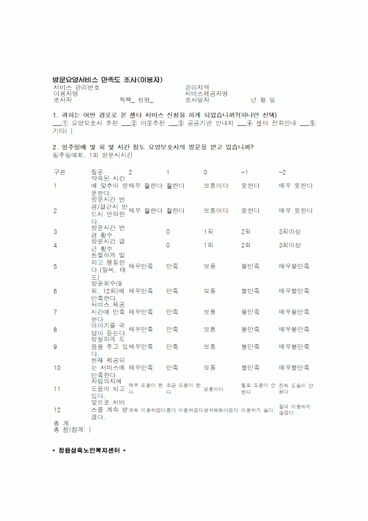 방문요양 만족도 조사