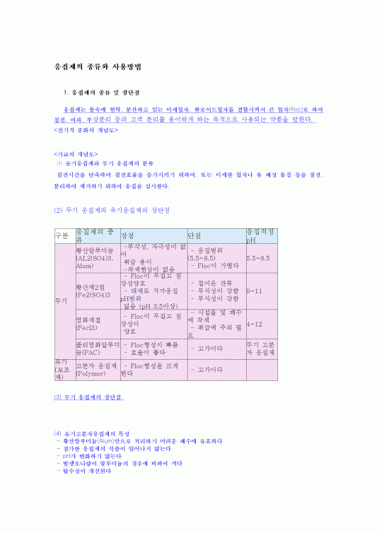응집제의 종류와 사용방법