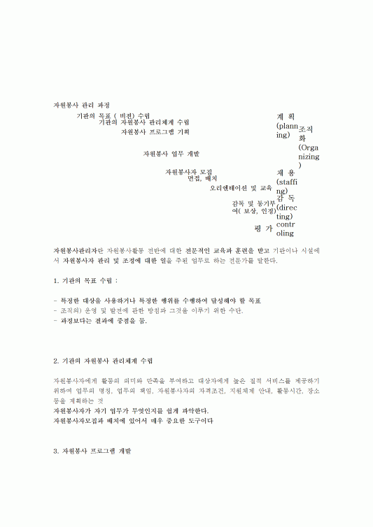 자원봉사 관리과정 단계별 내용과 자원봉사 관리자의 역할 우수자원봉사 프로그램 사례