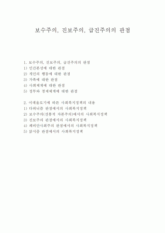 보수주의, 진보주의, 급진주의의 관점