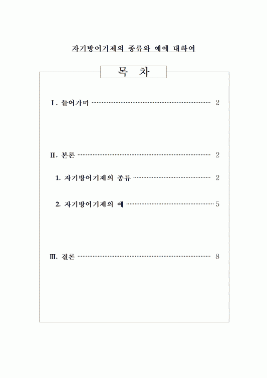 자기방어기제의 종류와 예에 대하여