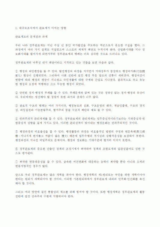 행정조직론-대규모조직에서 관료제가 미치는 영향