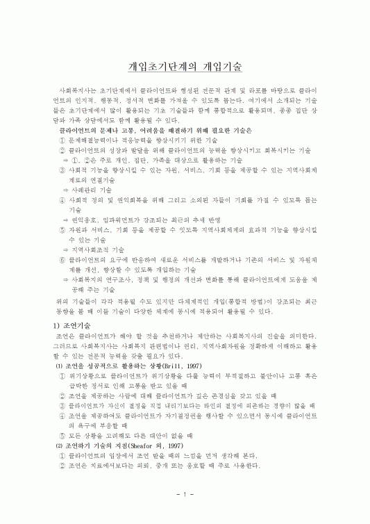 개입초기단계의 개입기술