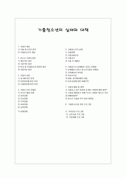 가출청소년의 실태와 대책