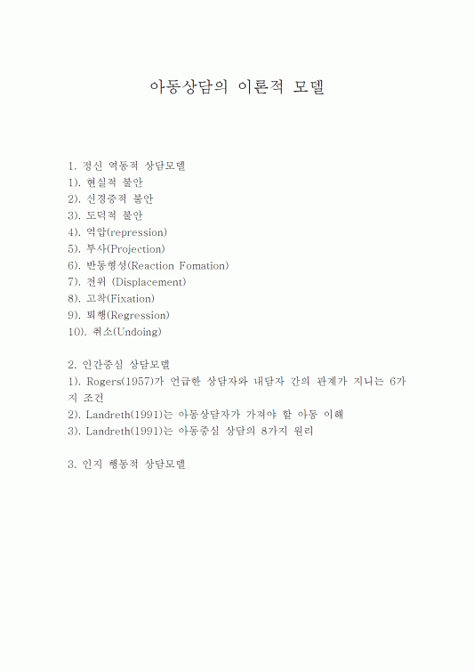 아동상담의 이론적 모델