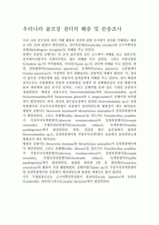 우리나라 골프장 잔디의 해충 및 곤충조사