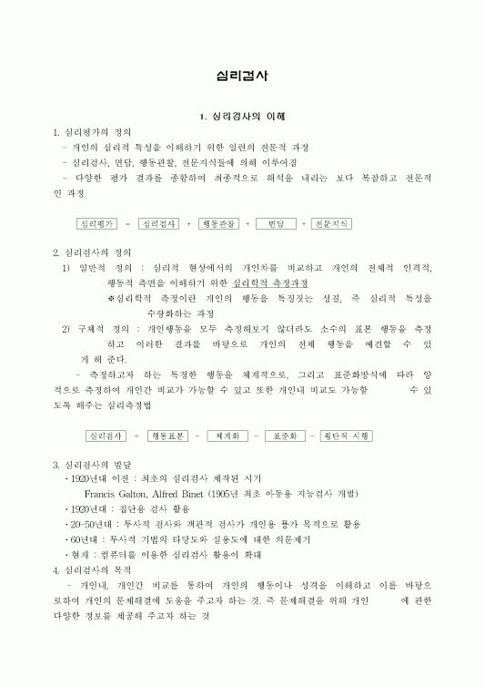 심리검사에 대한 요약