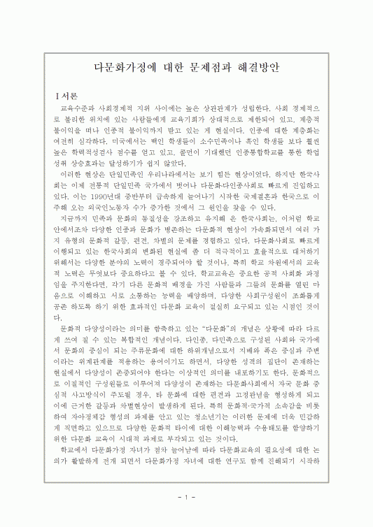 다문화가정에 대한 문제점과 해결 및 대책,사회복지방안