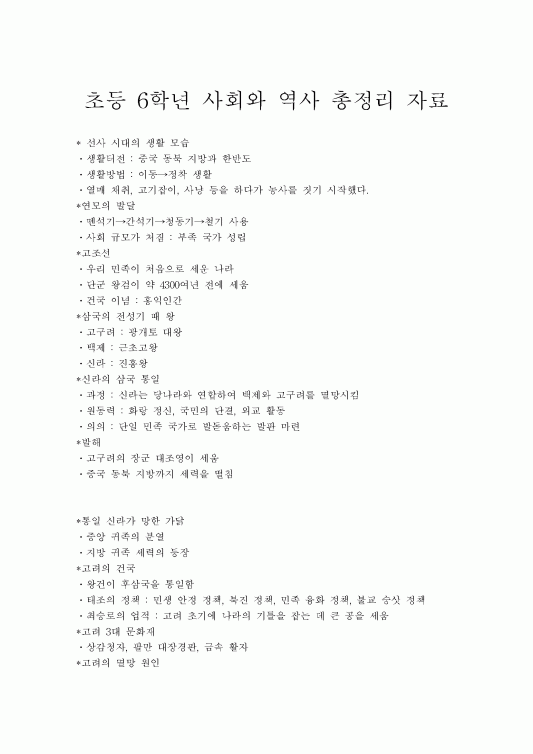 초등학교 6학년 사회역사 총정리 자료