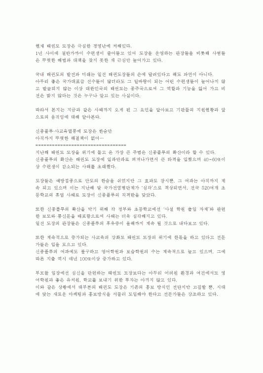 태권도관련단체의 일선도장 지원(활성화)방안