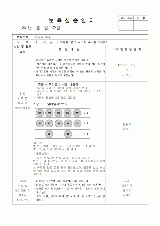 보육실습일지 내가 사는 동네의 이름을 알고 우리집 주소를 익힌다.