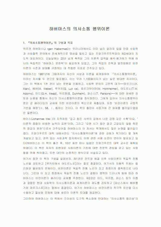 하버마스의 의사소통 행위이론&nbsp;