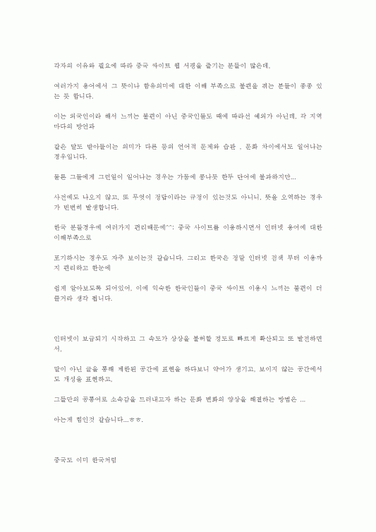 한중 인터넷 용어