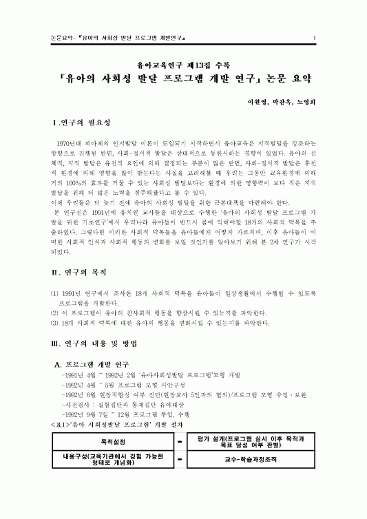유아의 사회성발달과 프로그램