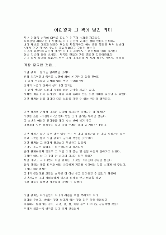어린왕자 그 책에 담긴 의미