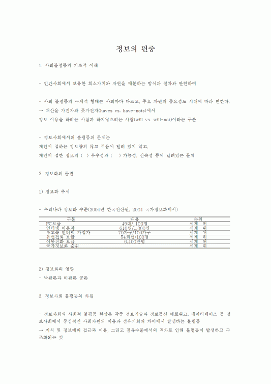 정보의 편중 레포트 자료