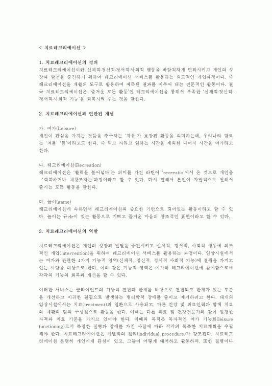 치료레크리에세션 요약