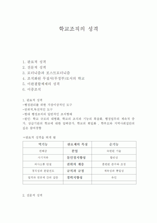 학교조직의 성격