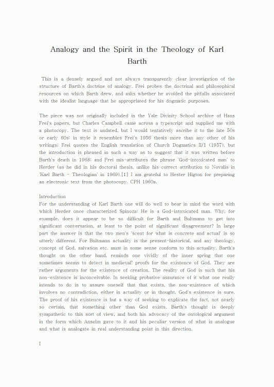 Analogy and the Spirit in the Theology of Karl Barth