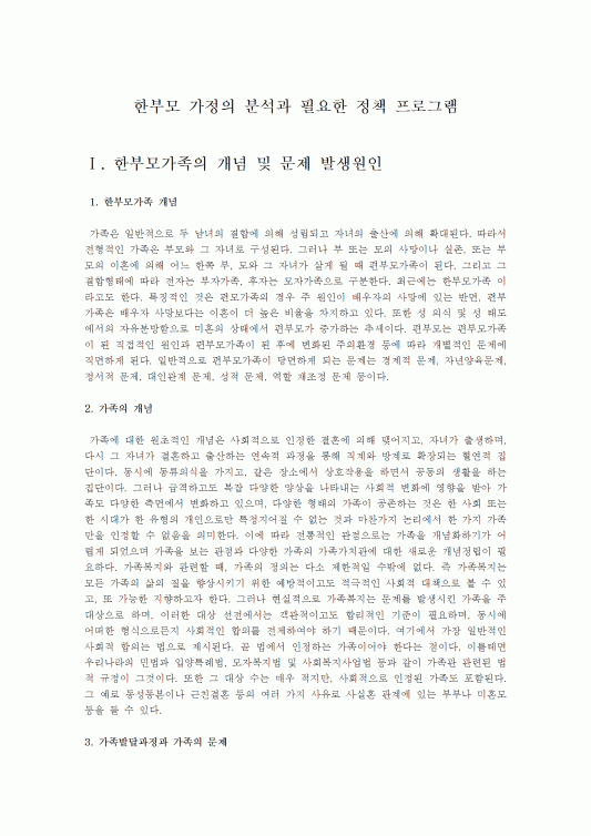 한부모 가정의 분석과 필요한 정책 프로그램